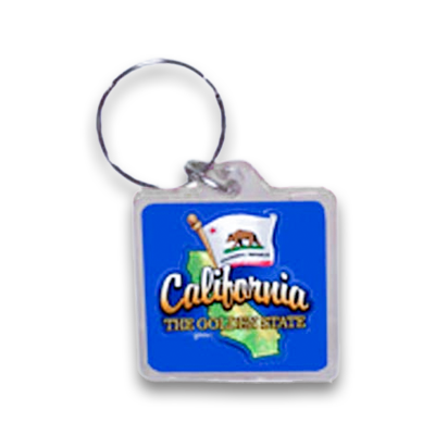 California Keychain Lucite Map & Flag